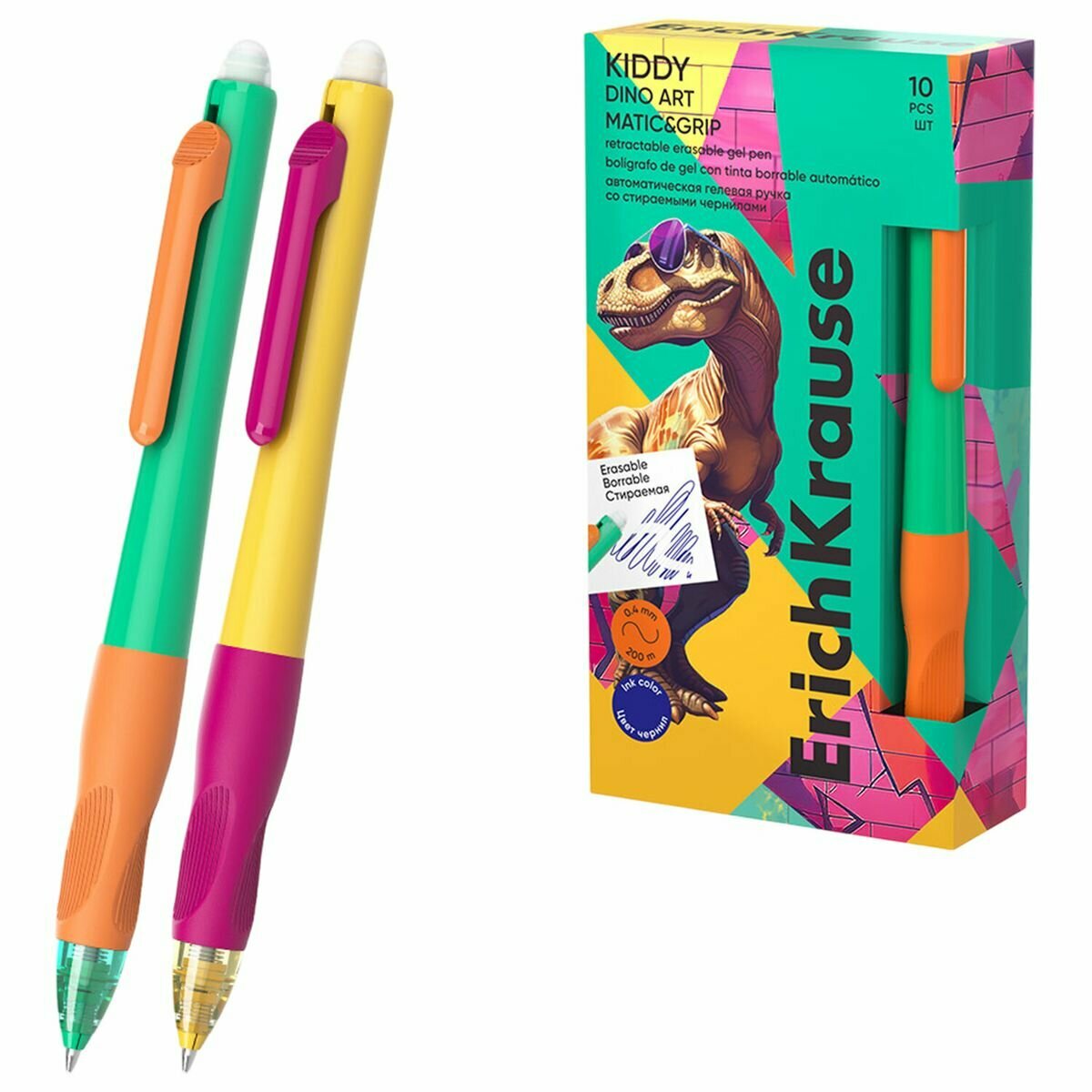 Ручка гелевая стираемая автоматическая Erich Krause "Kiddy Dino Art" (0.4мм, синяя) (63696), 1шт.