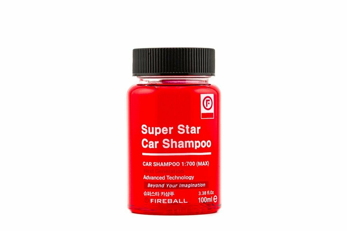 Автошампунь FIREBALL для ручной мойки с мерной бутылкой Super Star Car Shampoo 1:500 PH7 Папайя-Манго (красный) 100мл
