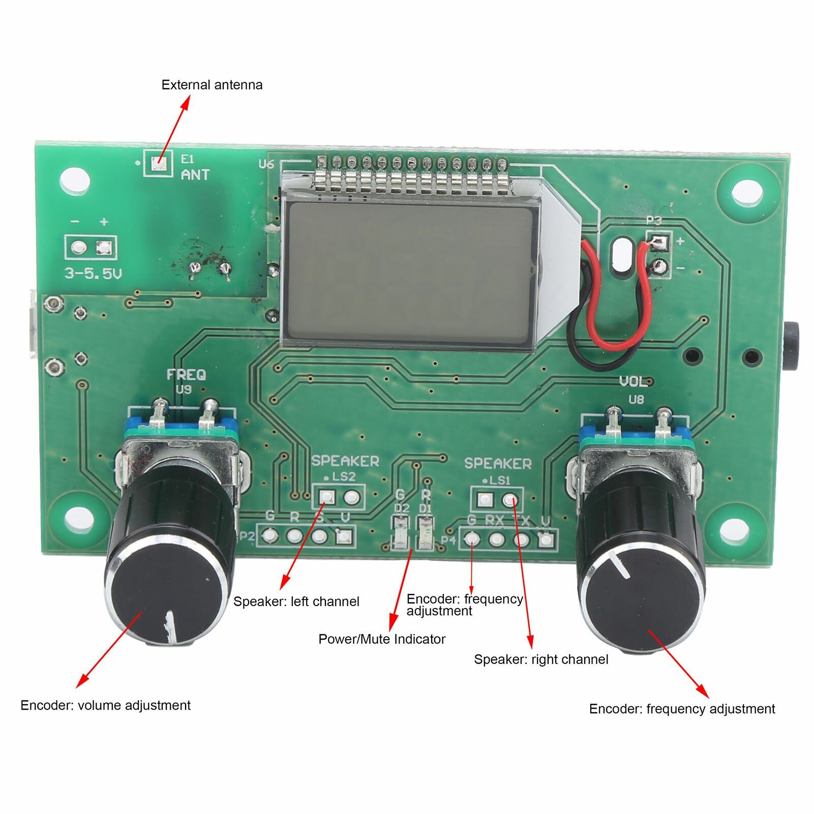 BYS459 1500 Модуль FM-приемника Цифровое радио с цифровым дисплеем Беспроводной приемник аудиовещания