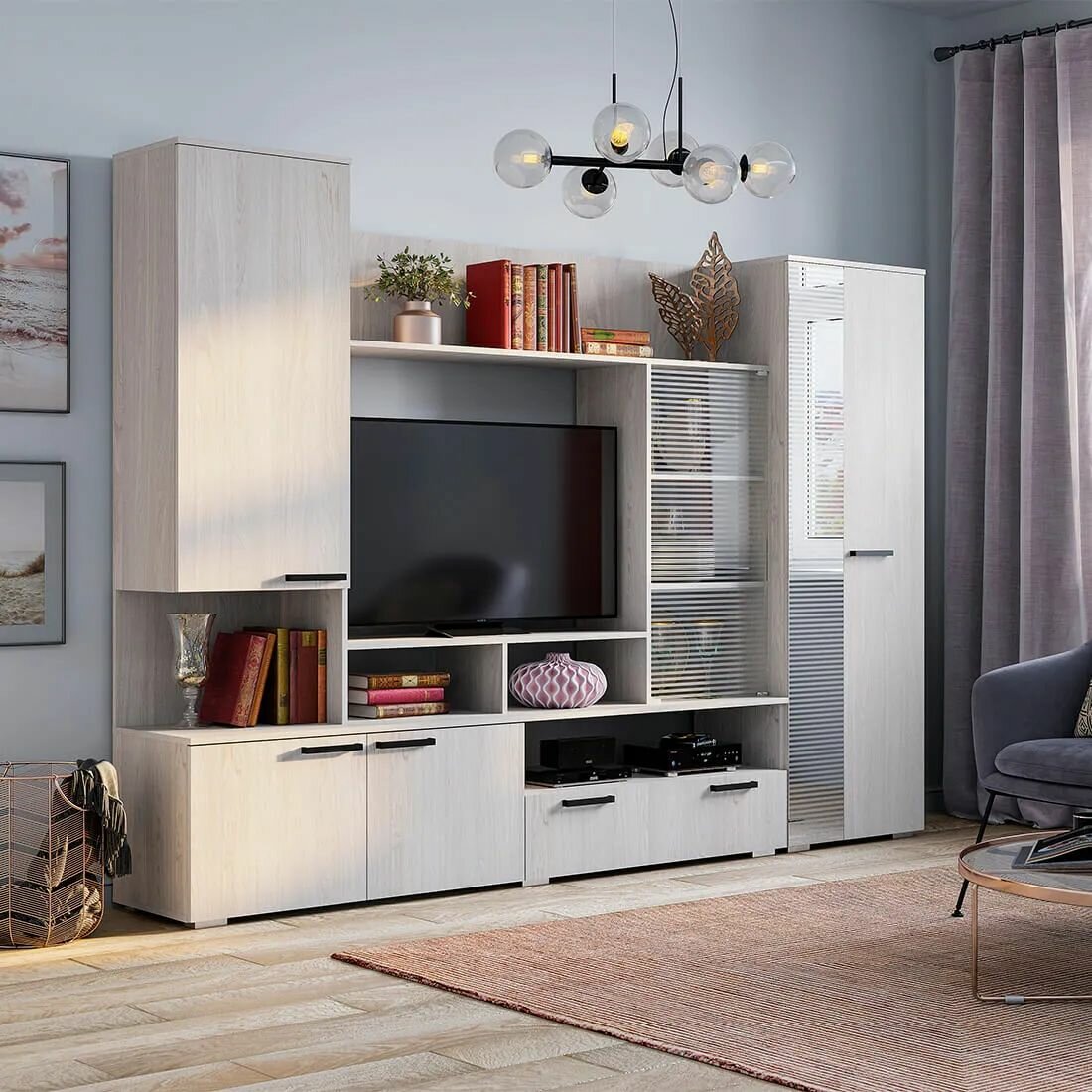 Гостиная "Денди" ГС-02 ясень белый (Мебелони)