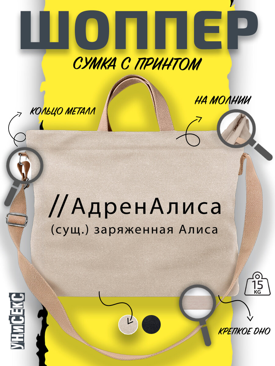 Сумка  шоппер y2k через плечо имя Алиса