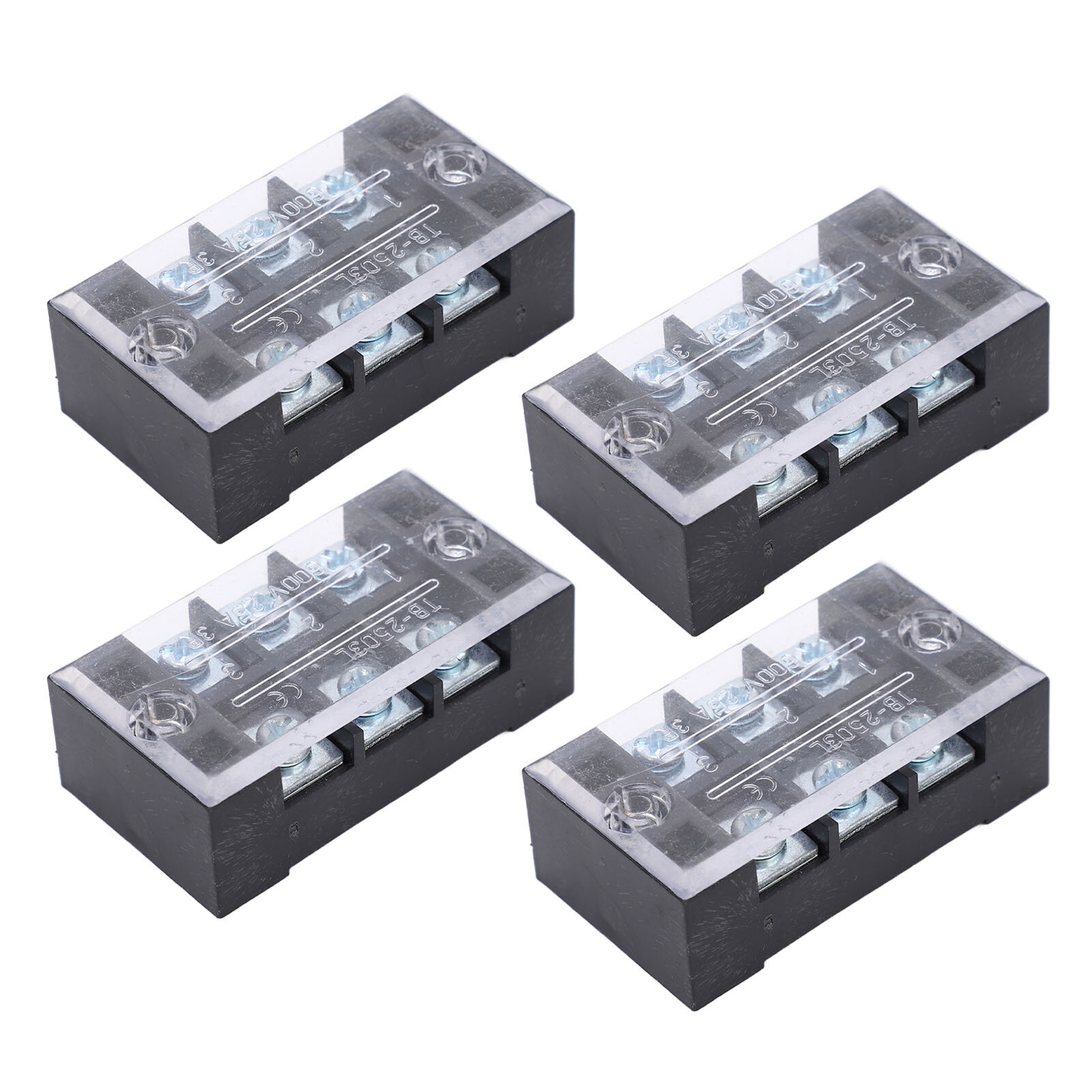 Двухрядная клеммная колодка с винтовым зажимом и защитной крышкой 600В 25А, 3 контакта, прочный соединительный блок для высокоточного монтажа, набор 4 шт (2503)