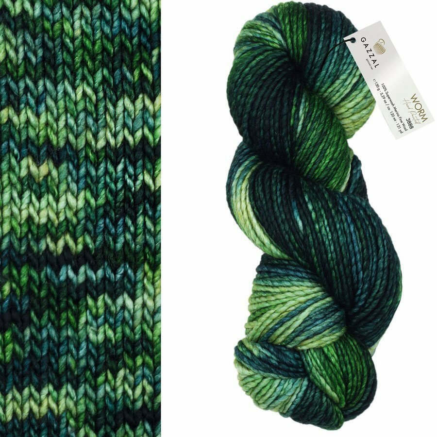 Пряжа Gazzal WORM 3888 зеленый (3 мотка)