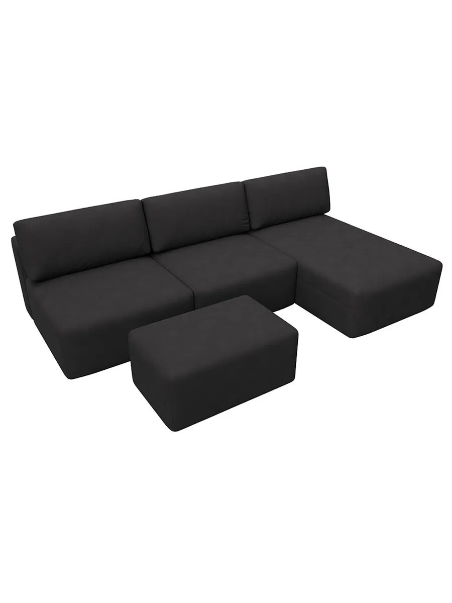 Диван угловой с пуфом из модульного набора Лего, с ящиком для белья, замша