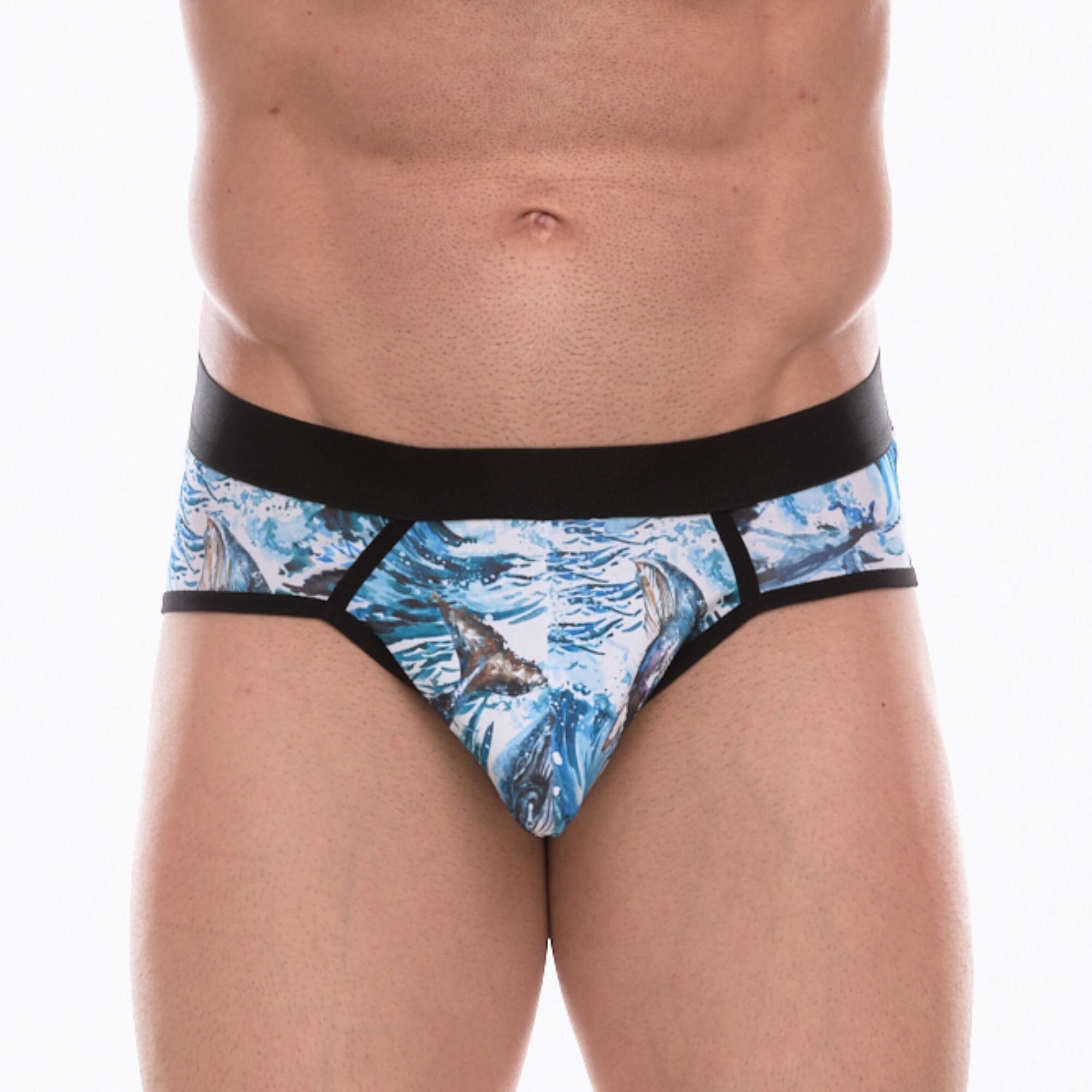 Мужские трусы-стринги с принтом в виде китов в волнах Производитель - Don Moris.