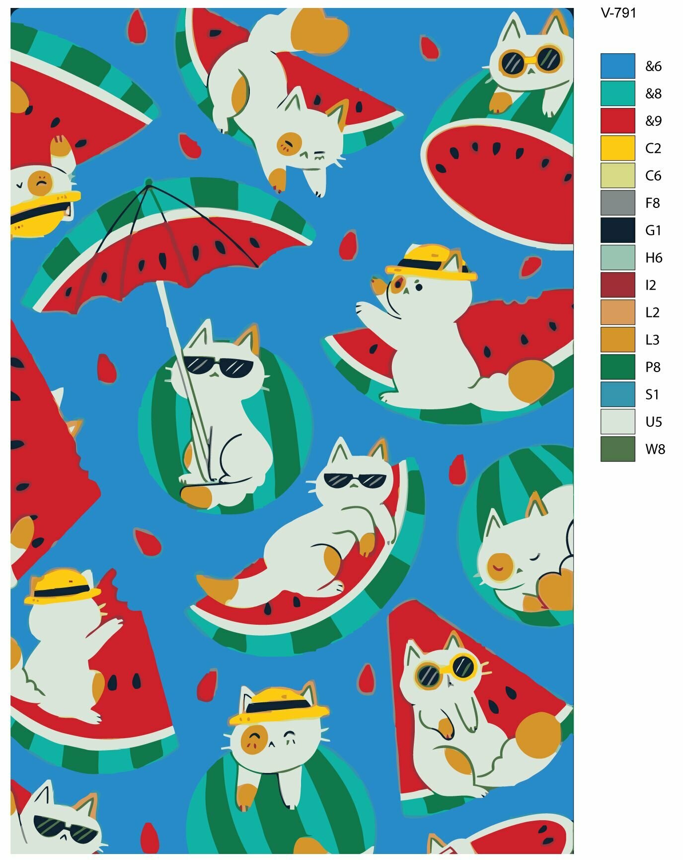 Картина по номерам V-791 "Котики-Арбузы" 40X60