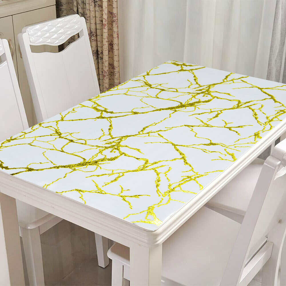 Термоскатерть ПВХ 60×100см, белая с золотым узором, защищает стол