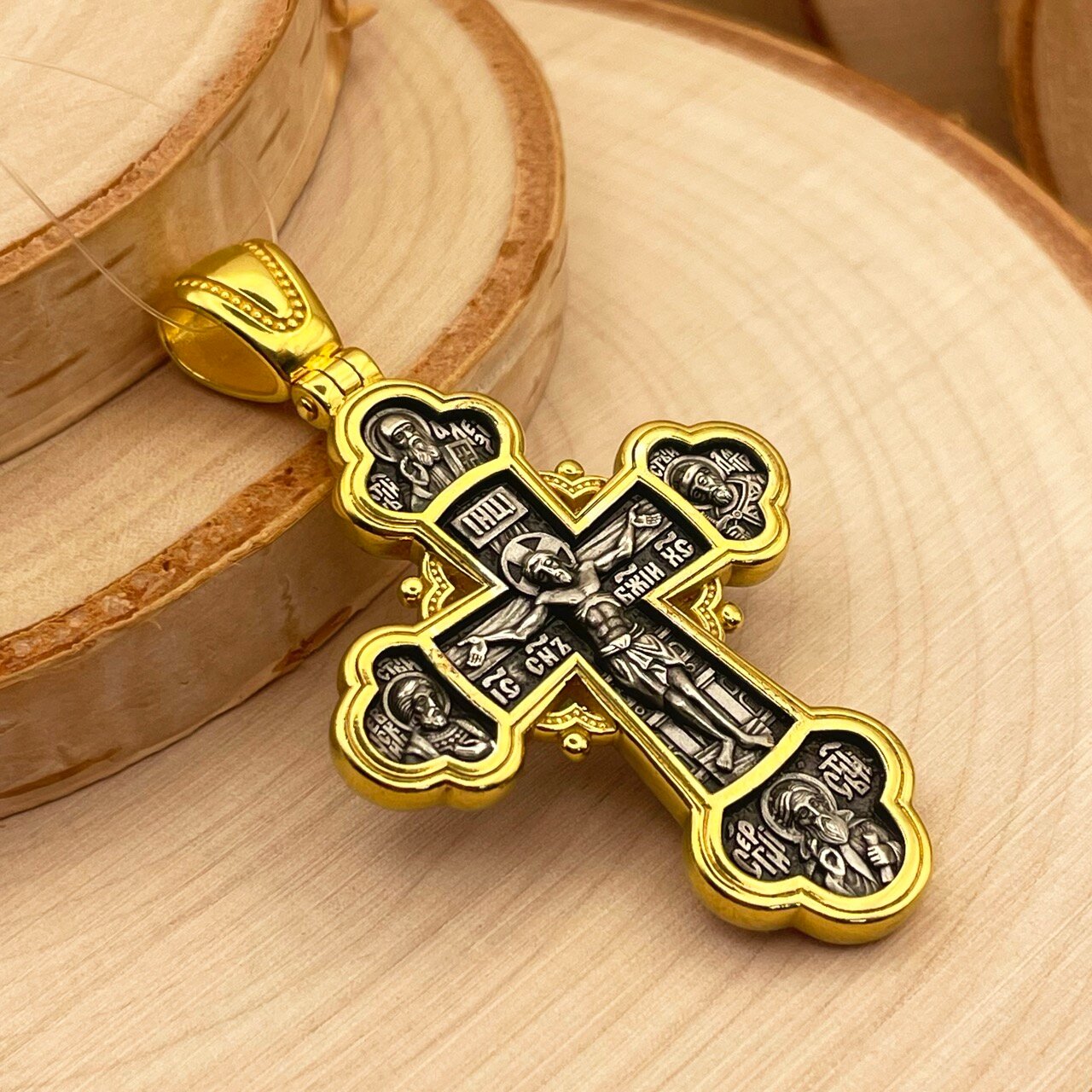 Крестик, серебро, 925 проба, чернение, золочение, оксидирование