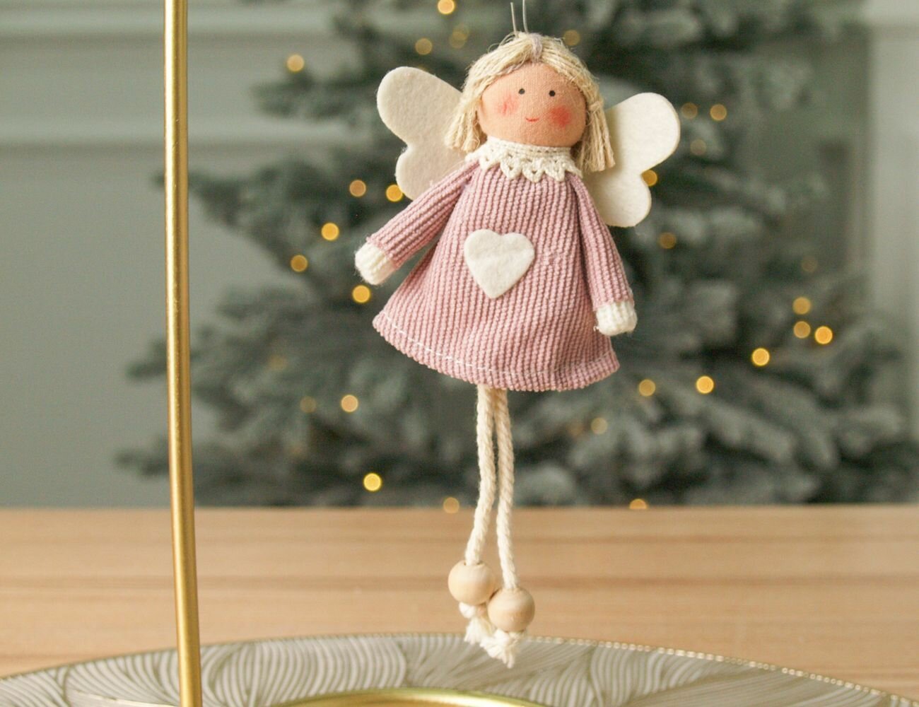 Ёлочная игрушка ангелочек ханна, текстиль, розовая, 16 см, Breitner 3-8422