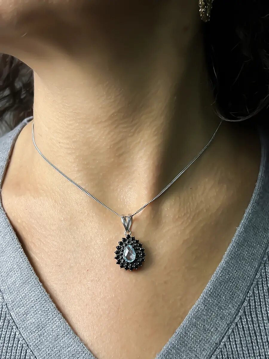 Подвеска, серебро, 925 проба, чернение, топаз, шпинель