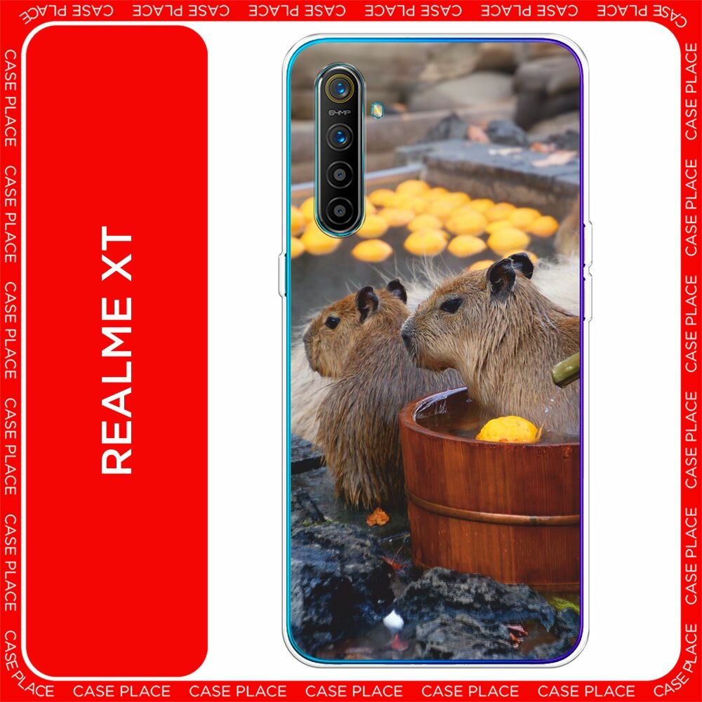 Чехол на Realme XT / Реалми XT с принтом "Капибары отмокают"