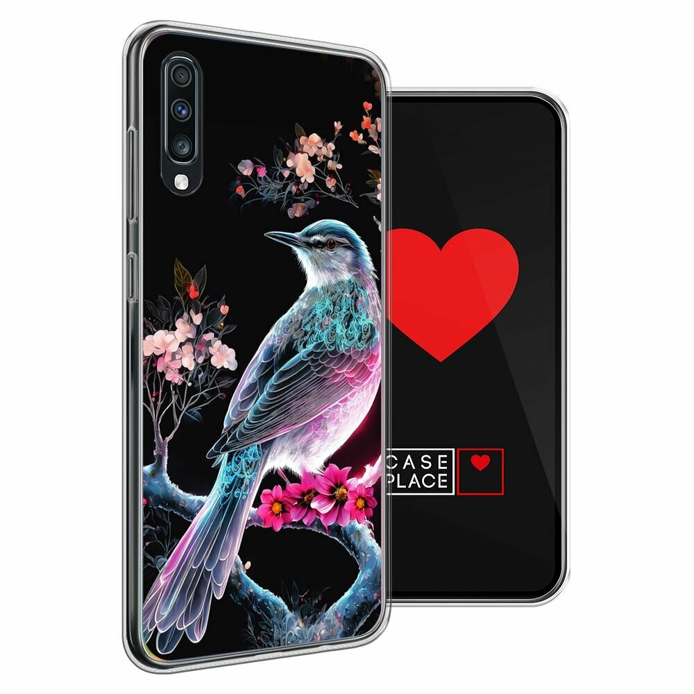 Чехол на Samsung Galaxy A70 / Самсунг Галакси А70 с принтом "Птица на цветущем дереве" — фото 1