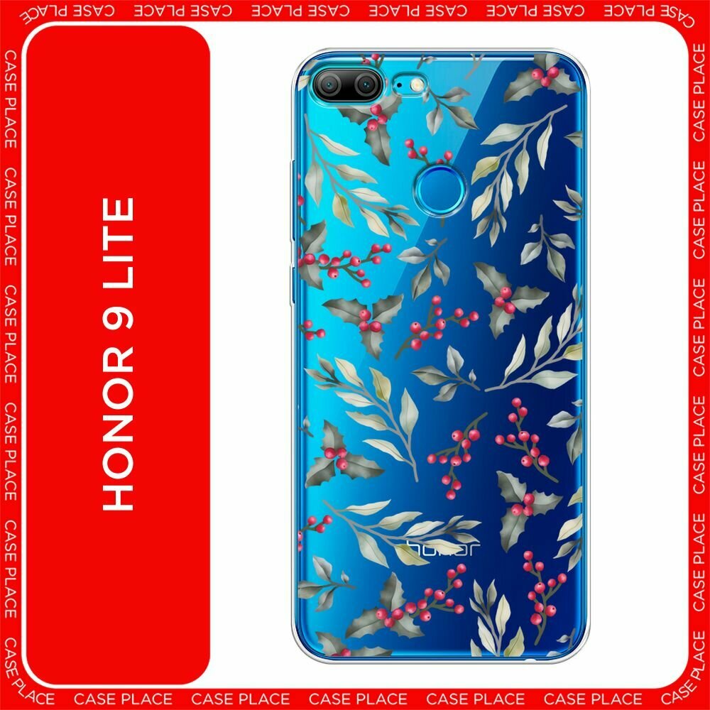 Чехол на Honor 9 Lite / Хонор 9 Лайт с принтом Зимние ягоды паттерн, прозрачный