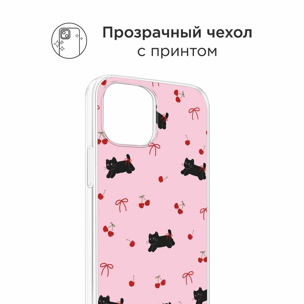 Чехол на Apple iPhone 4/4S / Айфон 4/4S с принтом "Cherry cat" — фото 1