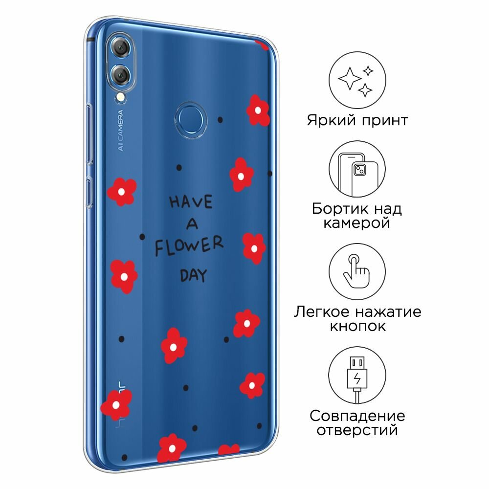 Чехол на Honor 8X / Хонор 8Х с принтом "Have a flower day 2", прозрачный — фото 1