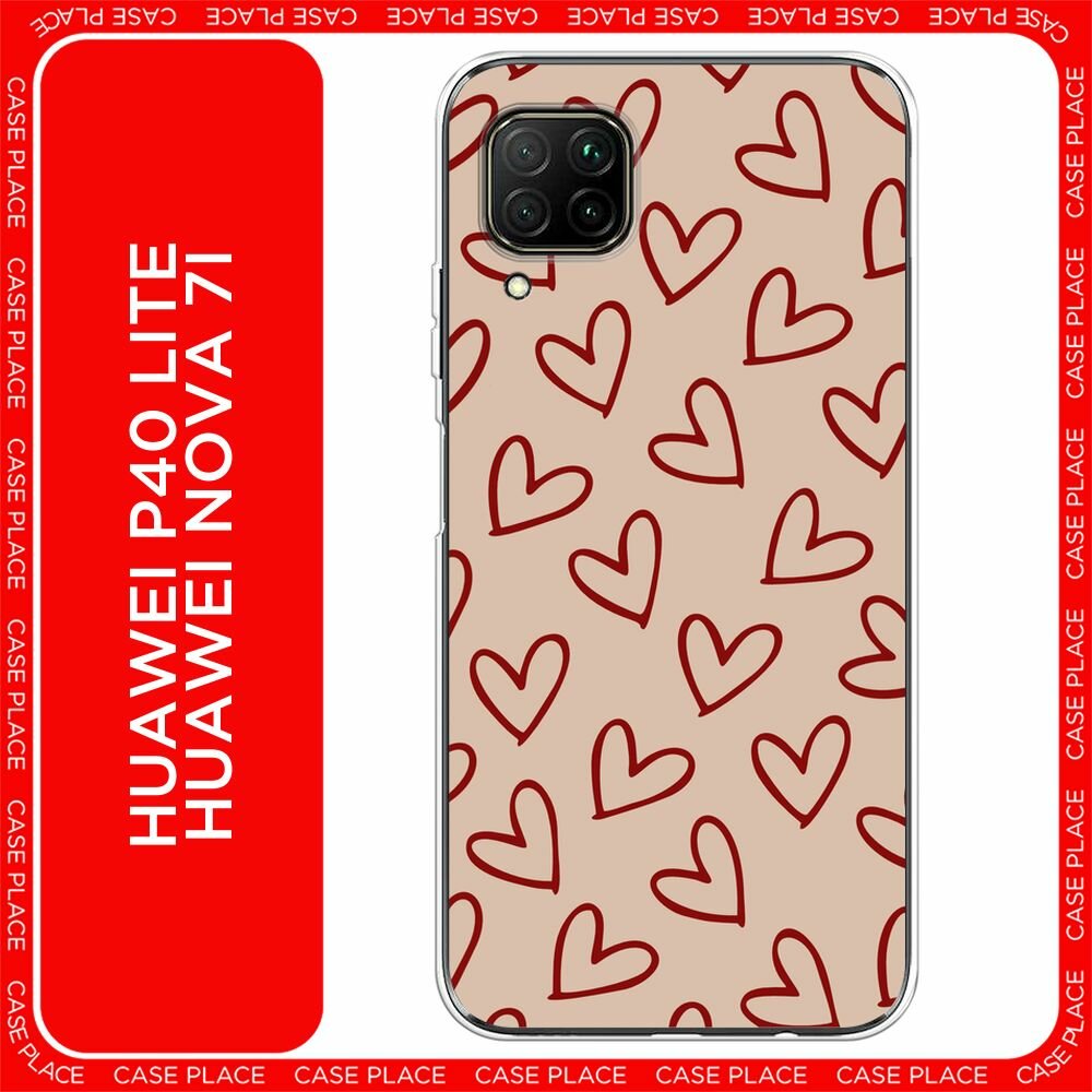 Чехол на Huawei P40 Lite/Nova 6 SE/Nova 7i / Хуавей P40 Lite с принтом "Little hearts doodles 1 - 14 февраля"