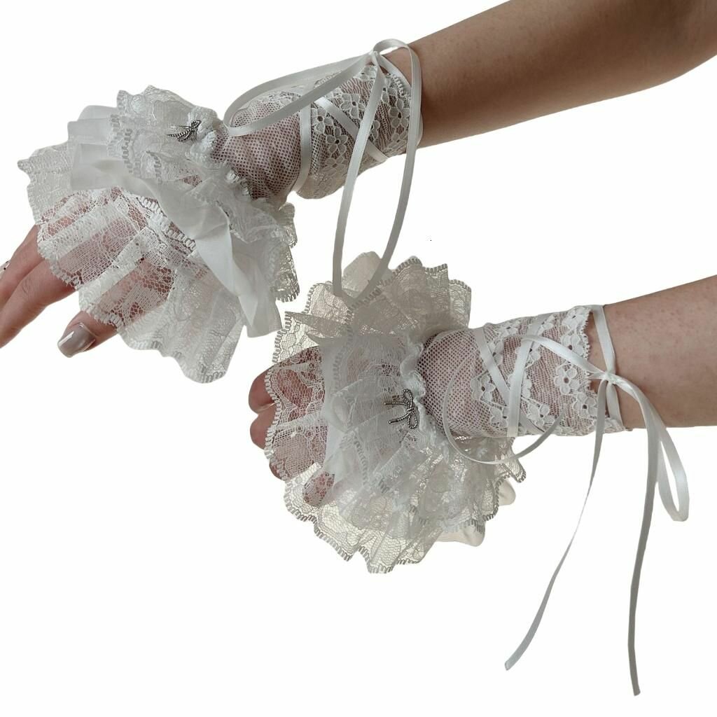 Декоративные манжеты с бантом, Длинный белый фасон