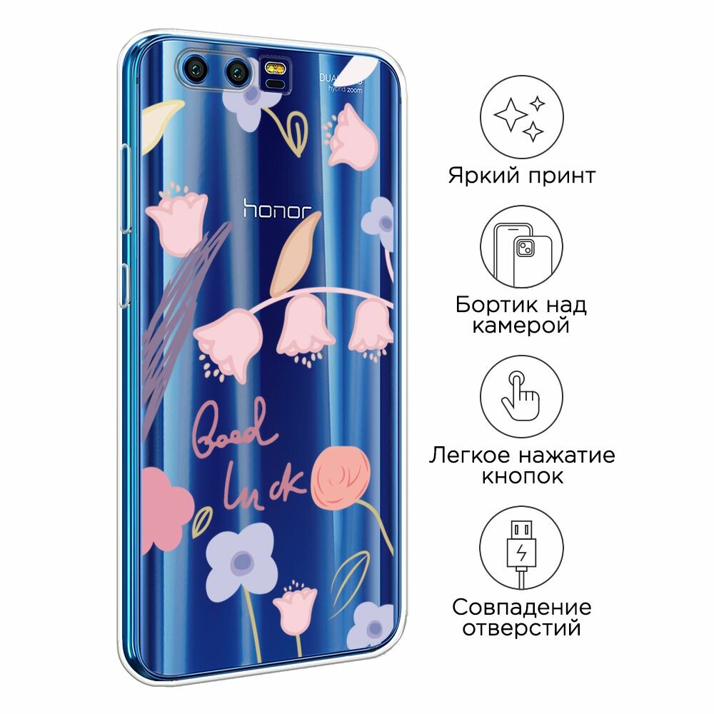Чехол на Honor 9 / Хонор 9 с принтом "Lucky flowers", прозрачный — фото 1
