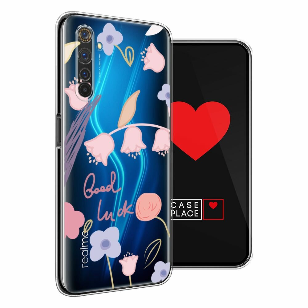 Чехол на Realme 6 Pro / Реалми 6 Про с принтом "Lucky flowers", прозрачный — фото 1