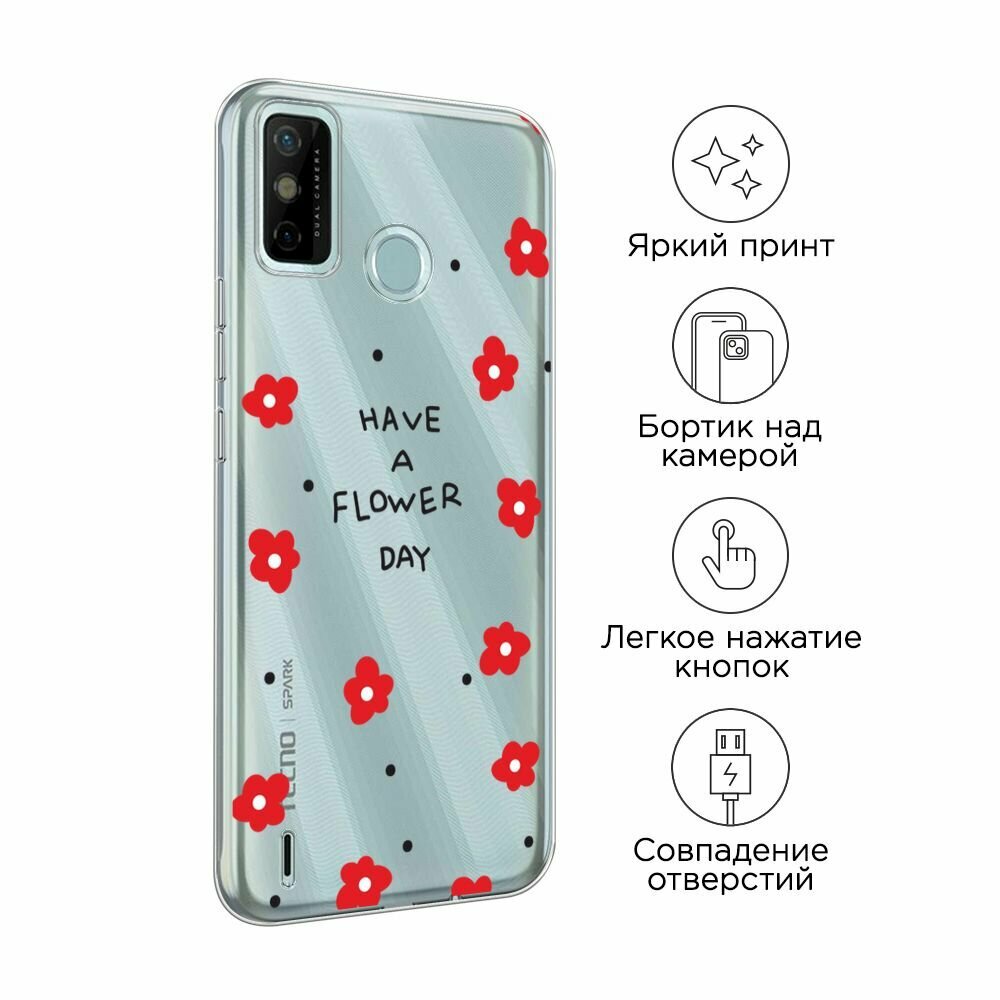 Чехол на Tecno Spark 6 GO / Техно Спарк 6 Го с принтом "Have a flower day 2", прозрачный — фото 1
