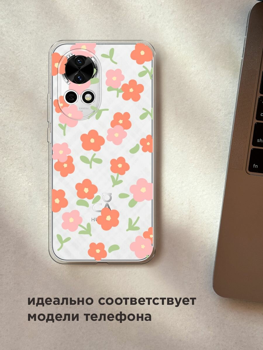 Чехол на Huawei Nova 12/Nova13 / Хуавей Нова 12/Нова 13 с принтом "Красные цветочки рисунок", прозрачный — фото 1