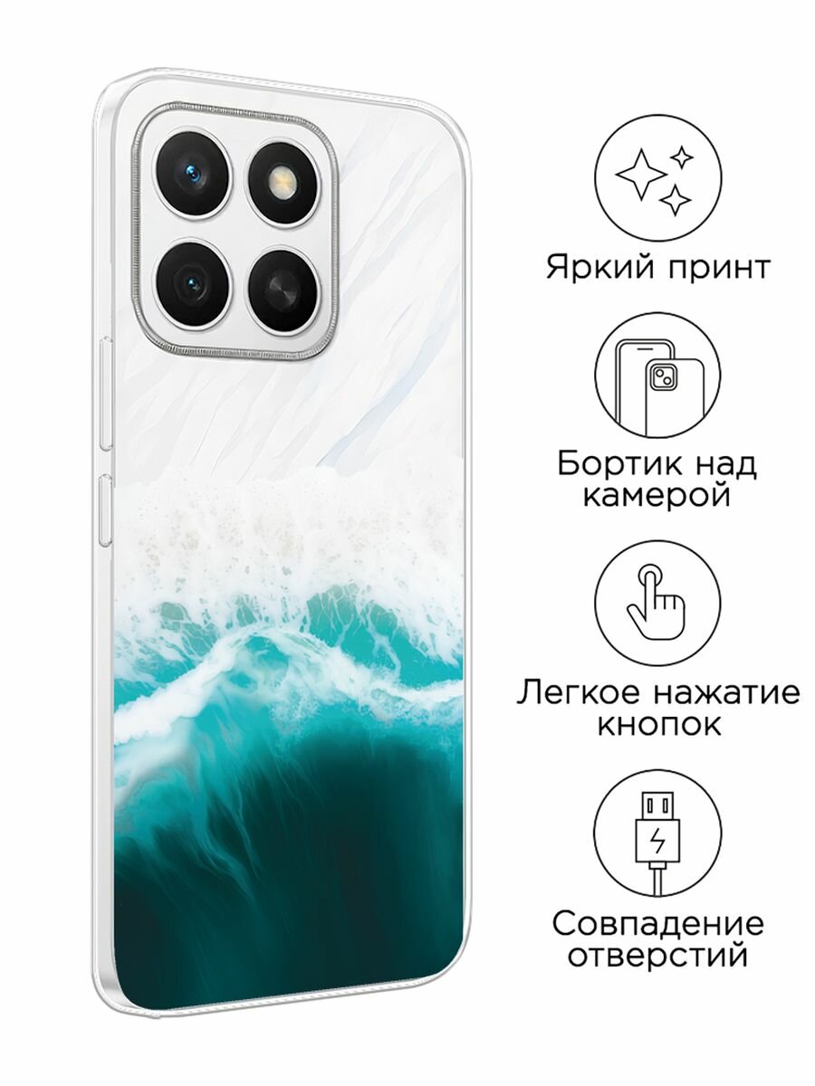 Чехол на Honor X8c / Хонор X8c с принтом "Большая волна", прозрачный — фото 1