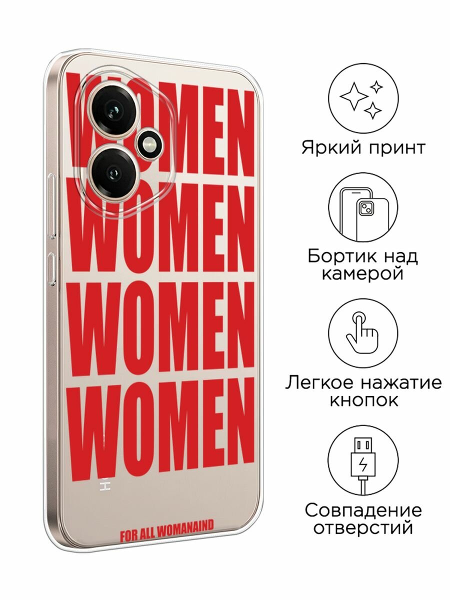 Чехол на Honor 400 / Хонор 400 с принтом "WOMEN", прозрачный — фото 1