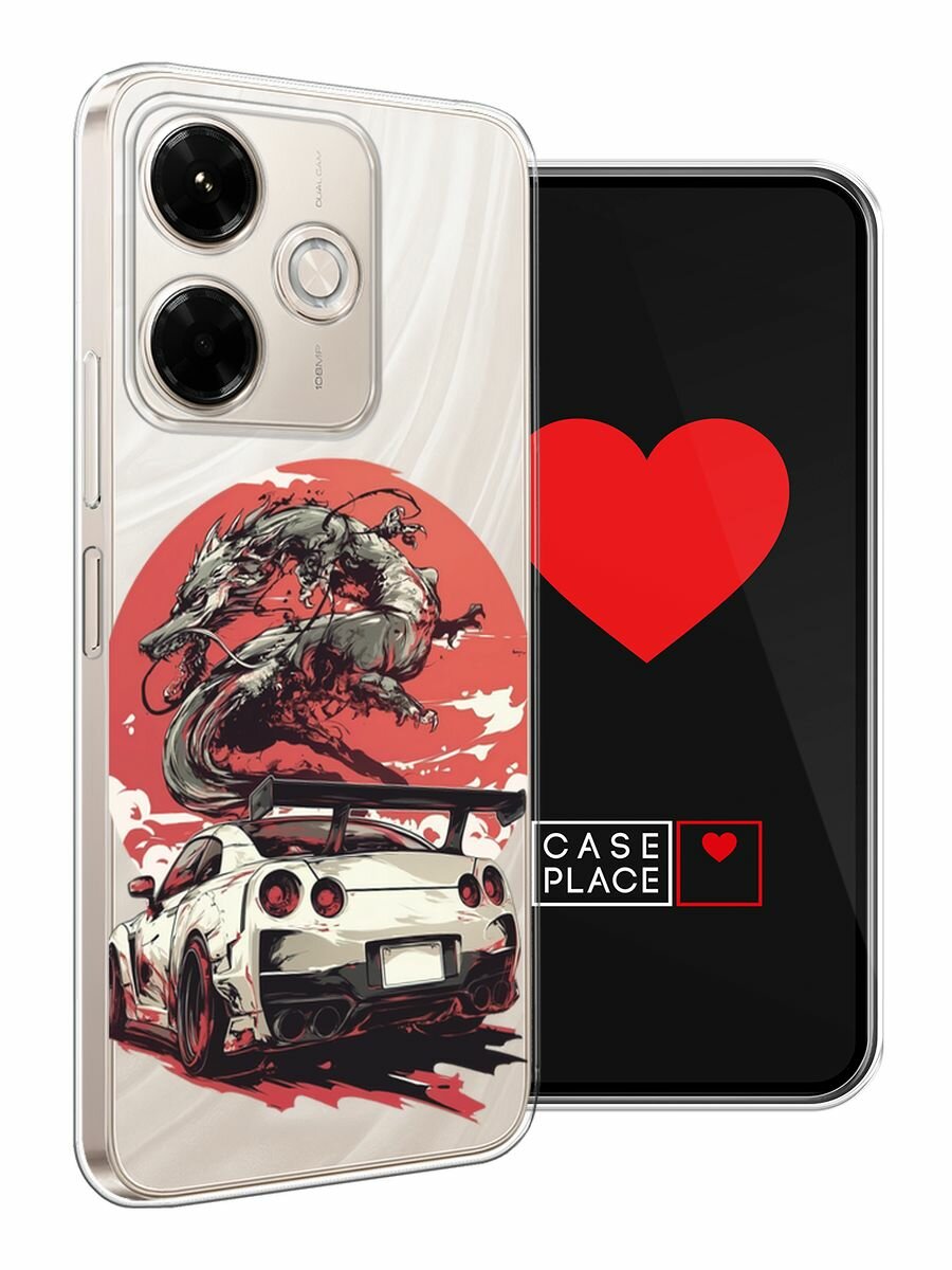 Чехол на Xiaomi Redmi 13X / Сяоми Редми 13X с принтом "Car and dragon", прозрачный — фото 1