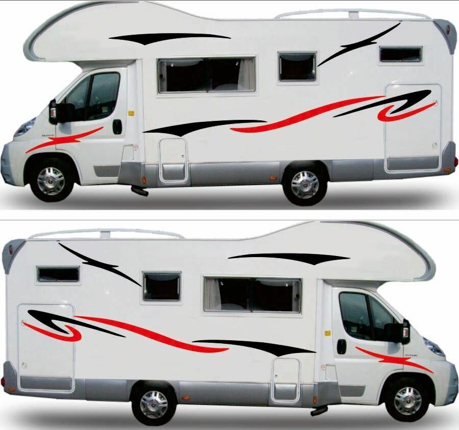 2x Красные + Черные Наклейки На Кузов Автомобиля В Полоску Для Автофургона С Прицепом RV
