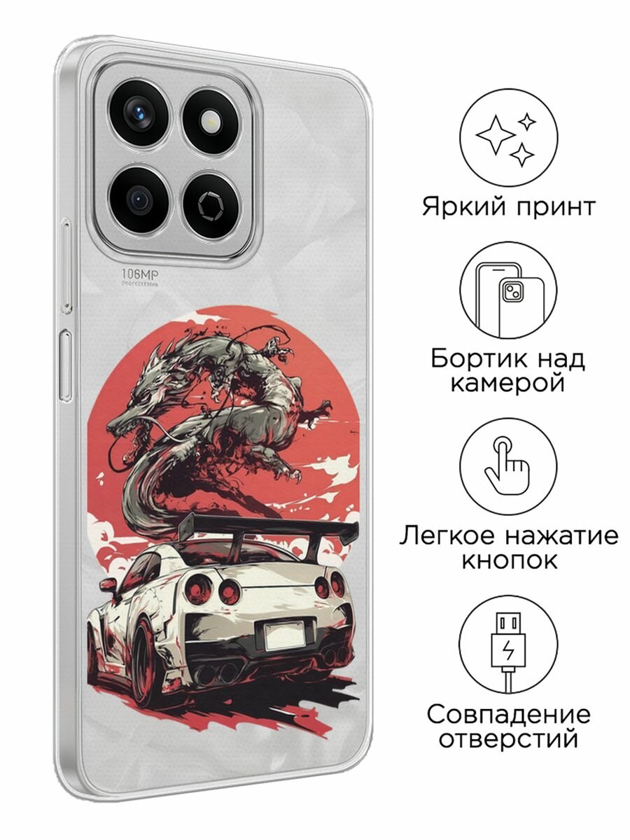 Чехол на Honor X7c / Хонор X7c с принтом "Car and dragon", прозрачный — фото 1