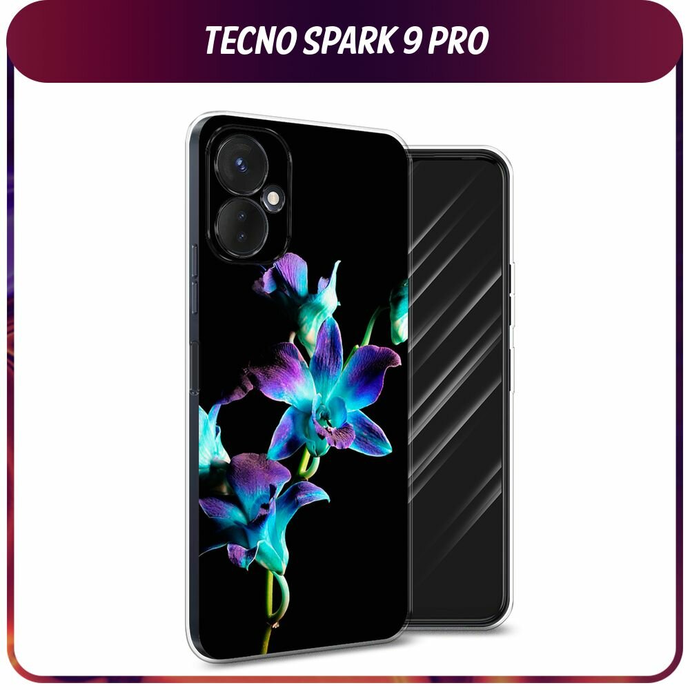 Чехол на Tecno Spark 9 Pro / Техно Спарк 9 Про с принтом "Синий цветок на черном"