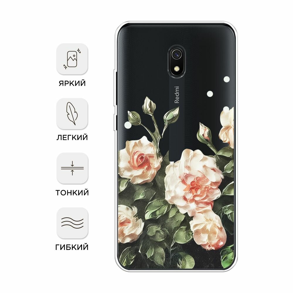 Чехол на Xiaomi Redmi 8A / Сяоми Редми 8А с принтом "Цветочная картина 2", прозрачный — фото 1