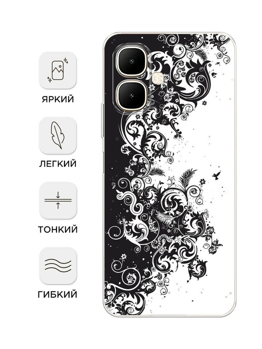 Чехол на Infinix Smart 10 / Инфиникс Смарт 10 с принтом "Черно белый узор" — фото 1