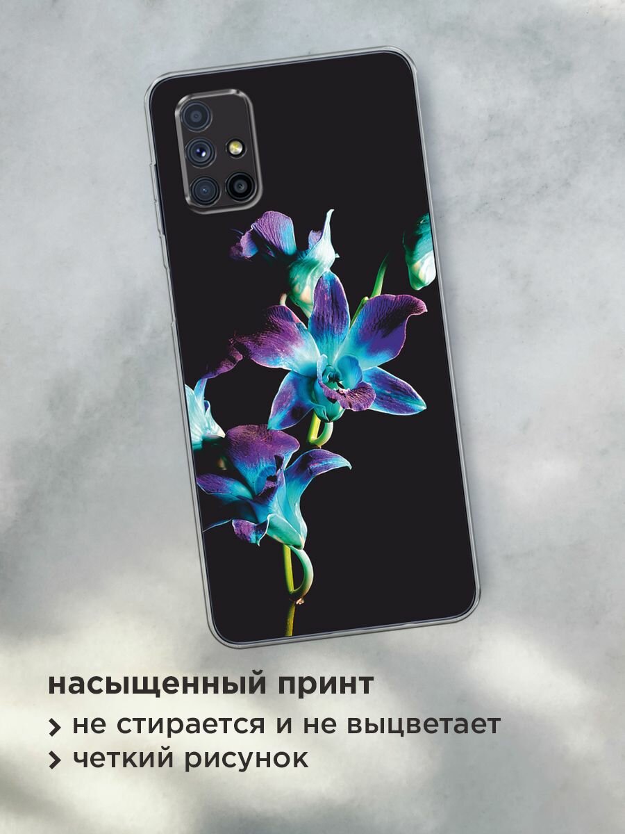 Чехол на Samsung Galaxy M51 / Самсунг Галакси М51 с принтом "Синий цветок на черном" — фото 1