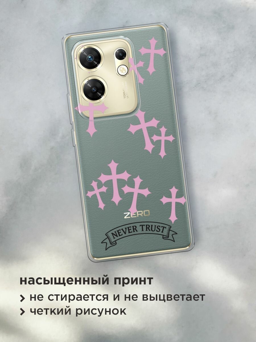 Чехол на Infinix Zero 30 4G / Инфиникс Зеро 30 4G с принтом "Розовые кресты", прозрачный — фото 1