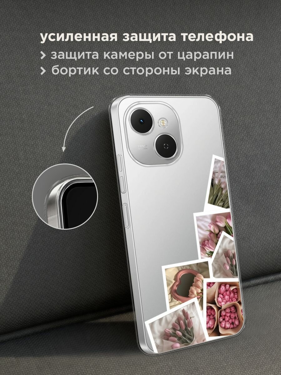 Чехол на Tecno Spark 40C / Текно Спарк 40C с принтом "Весенние фото - 8 марта", прозрачный — фото 1