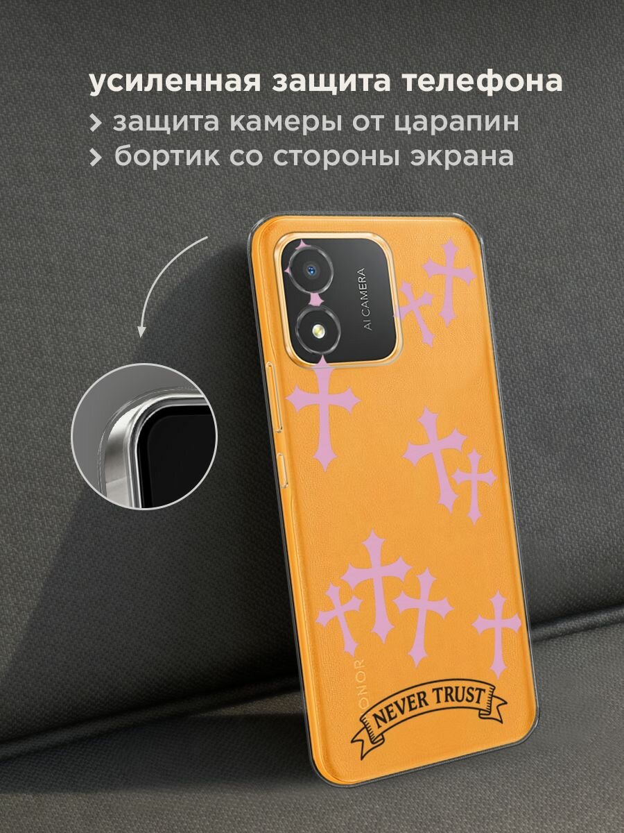 Чехол на Honor X5 / Хонор X5 с принтом "Розовые кресты", прозрачный — фото 1