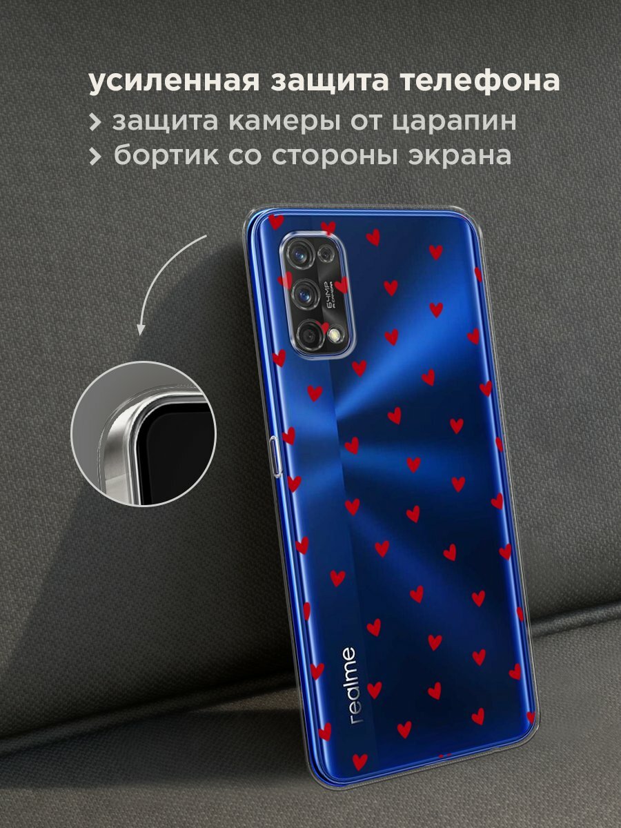 Чехол на Realme 7 Pro / Реалми 7 Про с принтом "Red hearts", прозрачный — фото 1