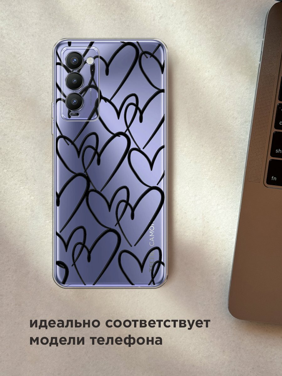 Чехол на Tecno Camon 18/18T / Текно Камон 18/18T с принтом "Hearts doodle black 1" — фото 1