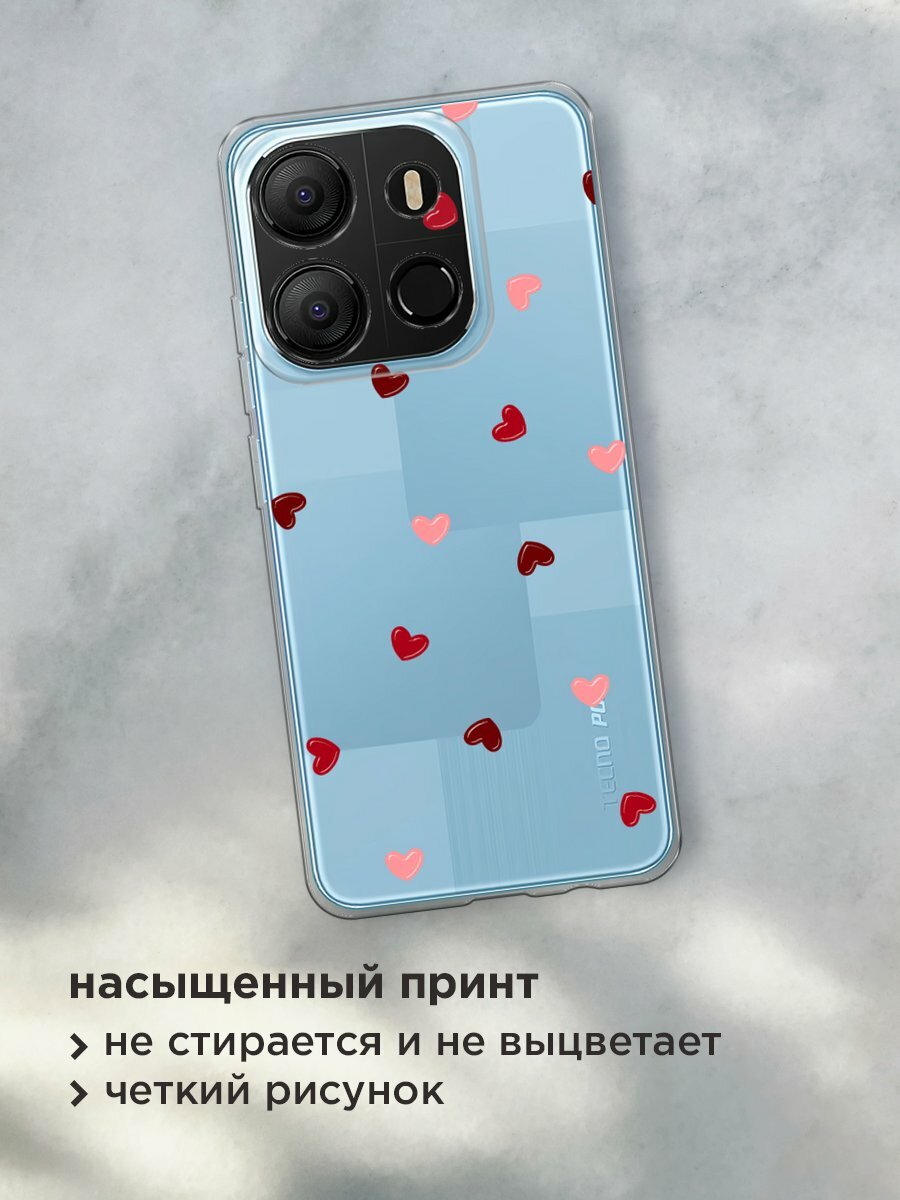 Чехол на Tecno Pop 7 / Текно Поп 7 с принтом "Бордовые сердечки 2" — фото 1