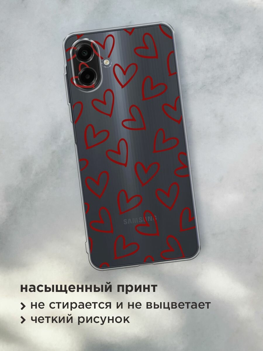 Чехол на Samsung Galaxy A07 / Самсунг А07 с принтом "Little hearts doodles 2 - 14 февраля", прозрачный — фото 1