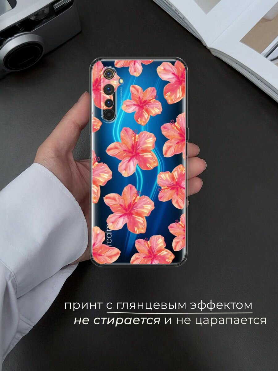 Чехол на Realme 6 Pro / Реалми 6 Про с принтом "Pink flowers" — фото 1