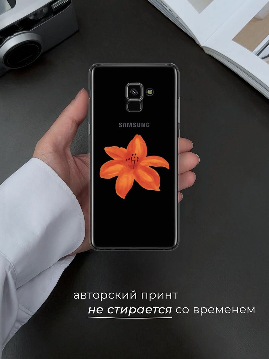 Чехол на Samsung Galaxy A8 + / Самсунг Галакси А8 Плюс 2018 с принтом "Оранжевый цветок", прозрачный — фото 1