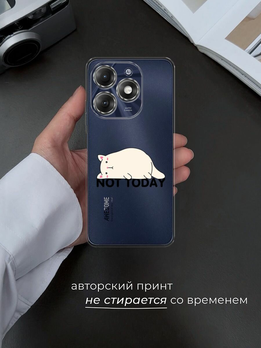 Чехол на Itel A70 / Ител А70 с принтом "Cat not today", прозрачный — фото 1
