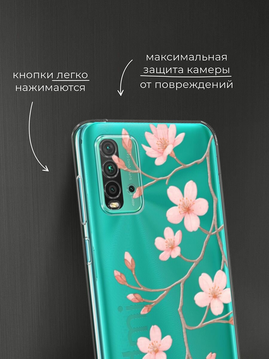 Чехол на Xiaomi Redmi 9T / Сяоми Редми 9Т с принтом "Веточка распускающейся сакуры 2" — фото 1