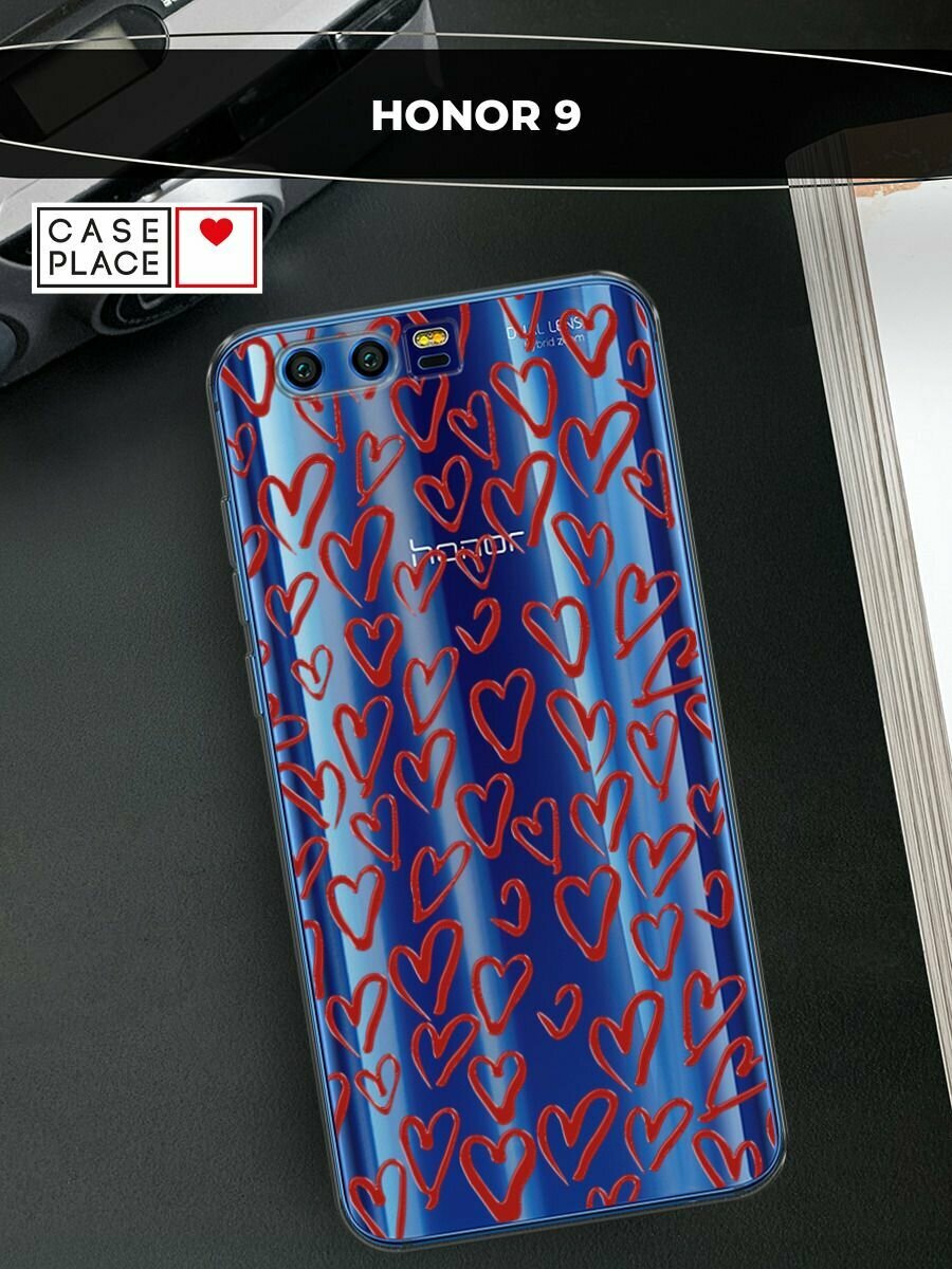 Чехол на Honor 9 / Хонор 9 с принтом "Легкие бордовые сердечки"