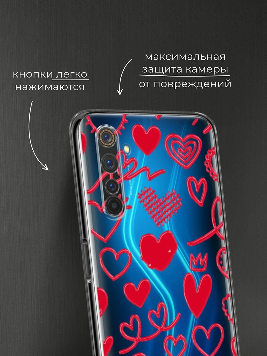Чехол на Realme 6 Pro / Реалми 6 Про с принтом "Разные сердечки" — фото 1
