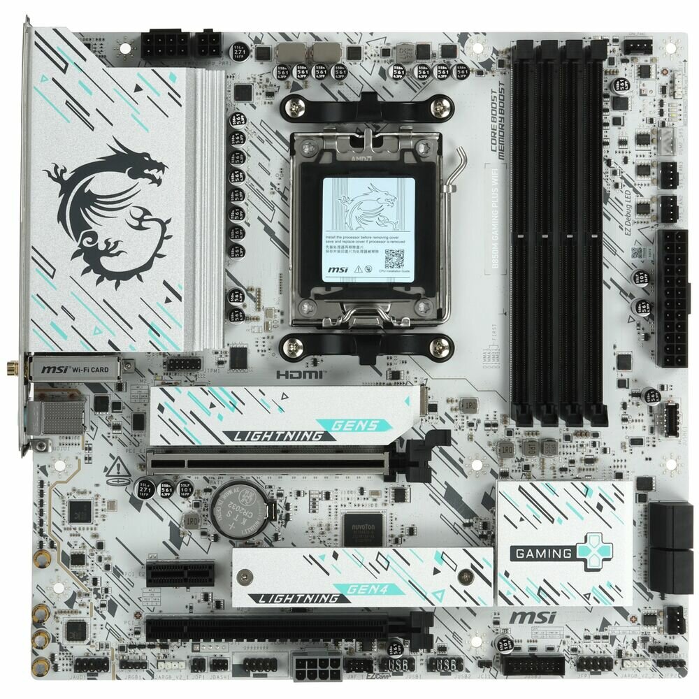Материнская плата MSI B850M Gaming Plus WiFi Socket-AM5 AMD B850 4xDDR5, 4xSATA3, RAID, 2xM.2, 1xPCI-E16x, 7xUSB3.2, 1xUSB3.2 Type C, DP, HDMI, WiFi, 2.5Glan, mATX