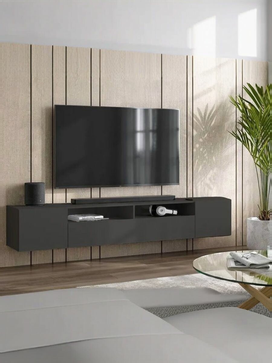 Тумба под тв 2 метра, подвесная и напольная , ДН графит