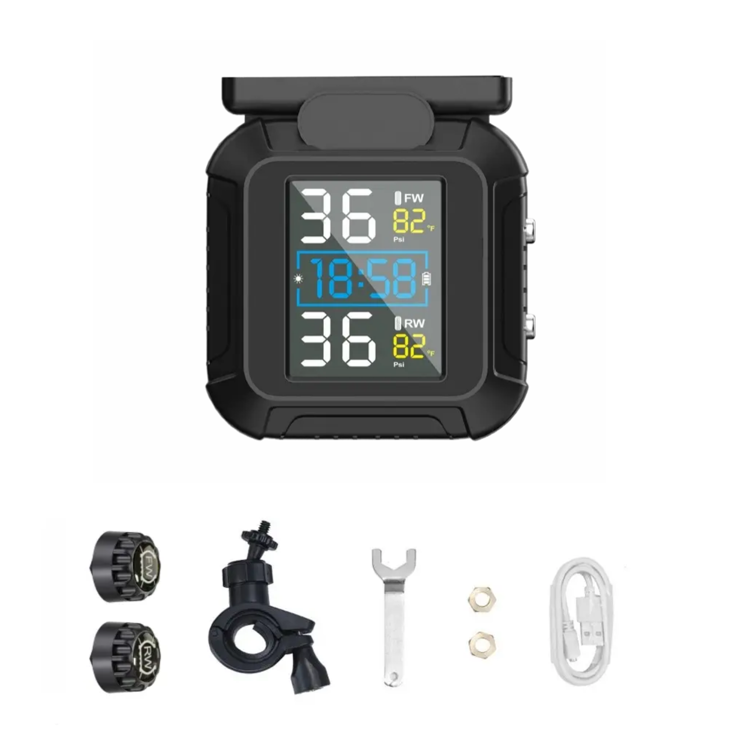 Мотоциклетный Солнечный Монитор Давления в Шинах Детектор Давления в Шинах Бесконтактная Система Мониторинга Давления в Шинах TPMS Детектор Водонепроницаемый Дизайн с 2 Внешними Сенсорами Черный ABS + PC 5V Встроенная Батарея 400mAh 433.92MHz 0-4Bar